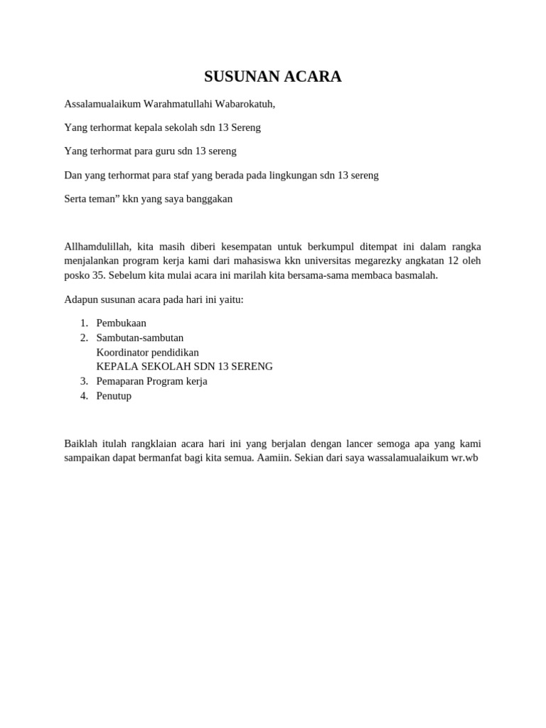 Susunan Acara Ke SD | PDF | Karier & Perkembangan