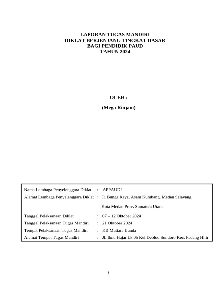 Laporan Diklat Dasar Pendidik PAUD 2024 | PDF