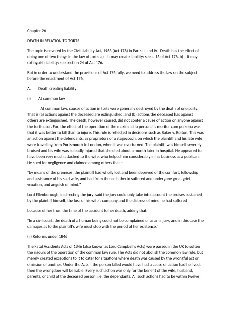 Death and Tort Liability Overview | PDF | Tort | Damages