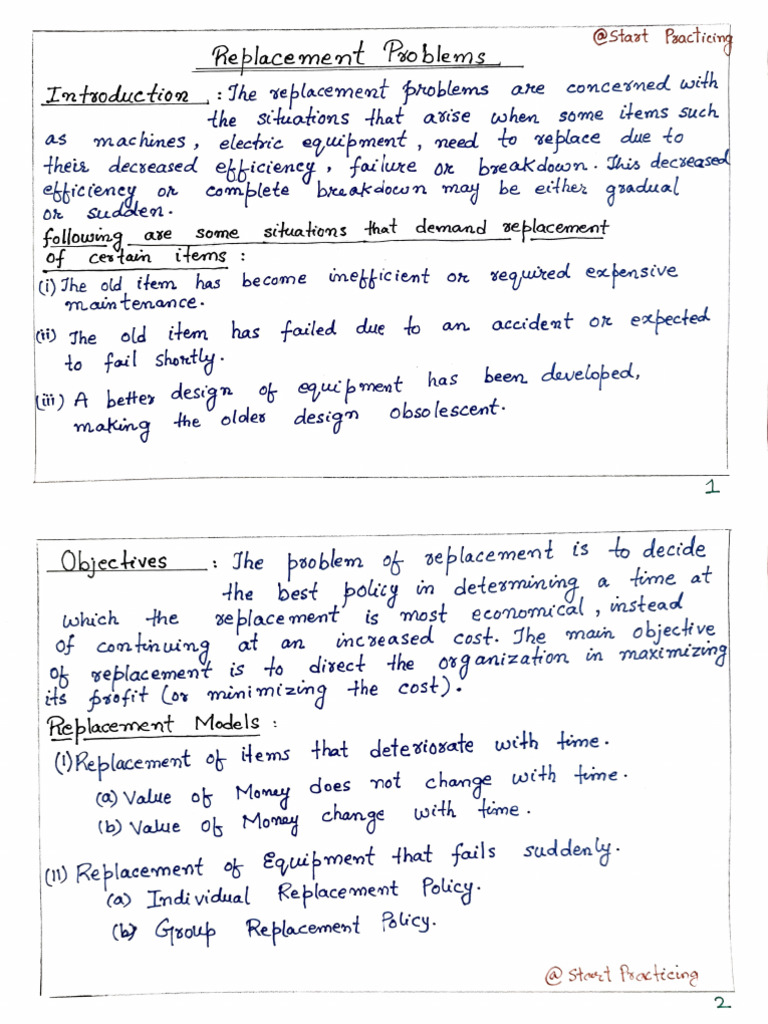 Replacement Theory in Operations Research | PDF