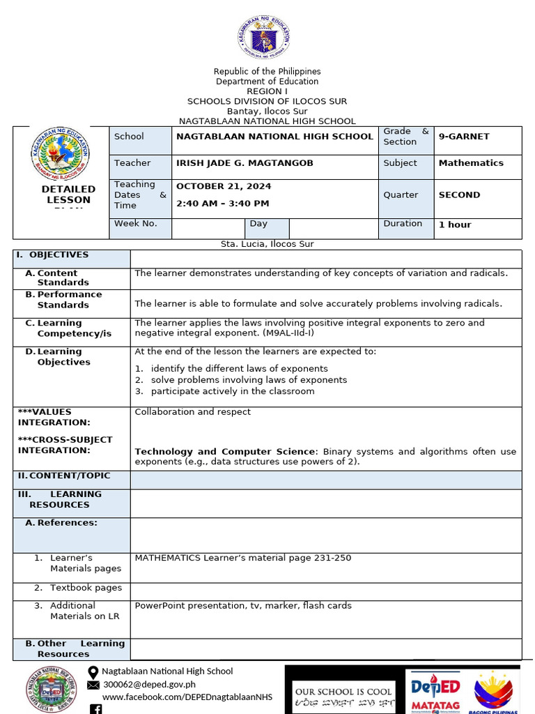 Zero, Negative and Rational Exponents | PDF | Learning | Cognition