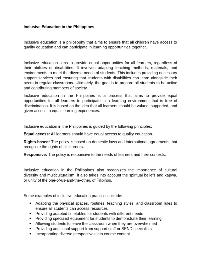 Inclusive Education in The Philippines | PDF | Inclusion (Education ...