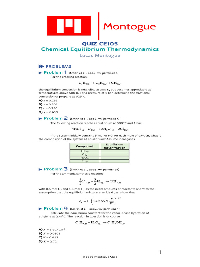 Chemical Equilibrium Problems and Solutions | PDF | Chemical ...