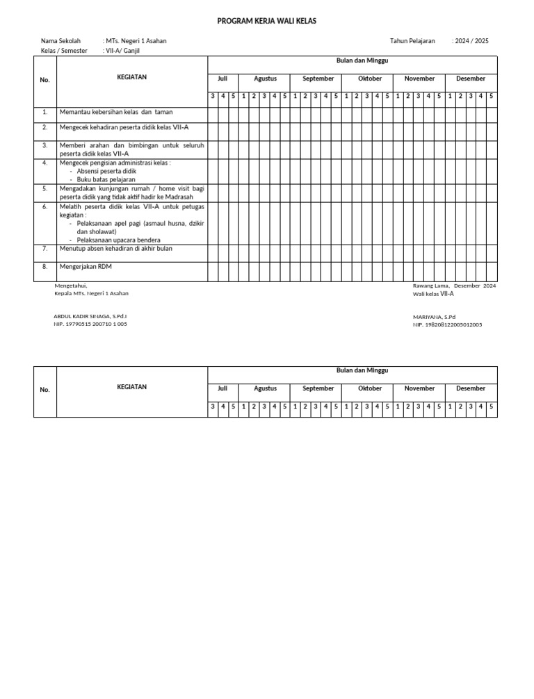 Program Kerja Wali Kelas Fery | PDF