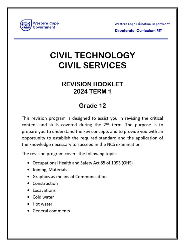 Grade 12 Civil Technology Revision Guide | PDF | Tap (Valve) | Concrete