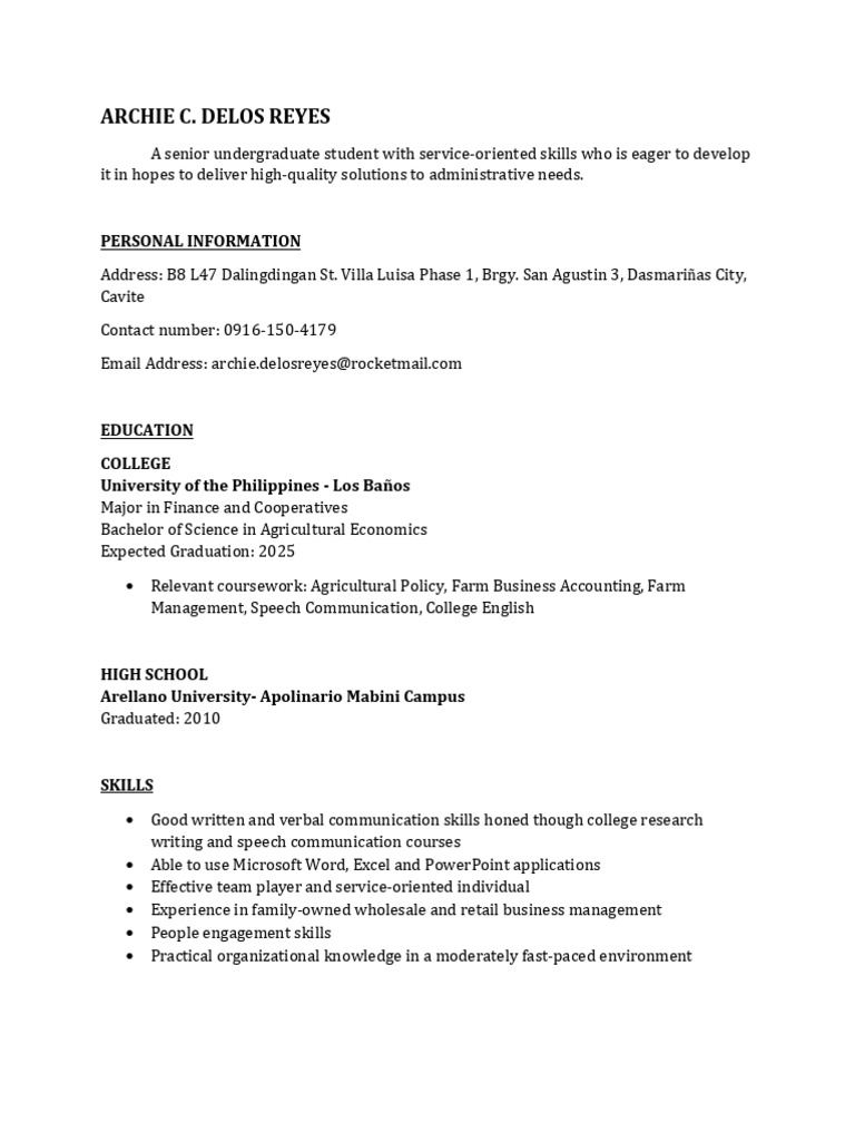 Resume Archie Delos Reyes | PDF