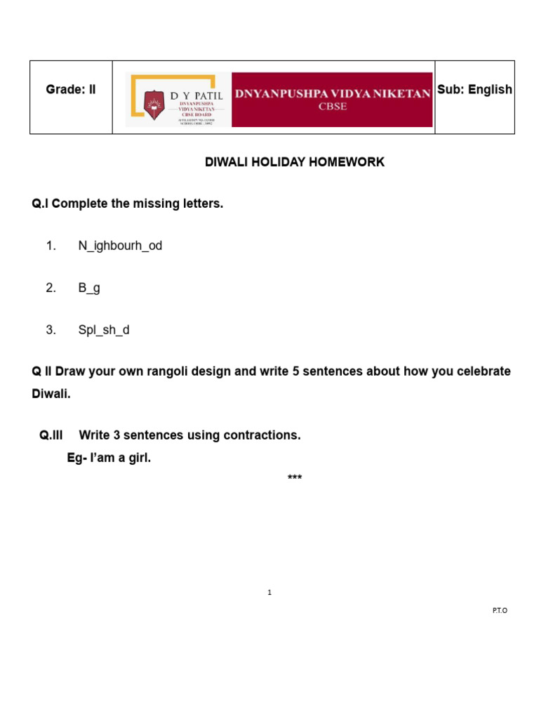 Diwali Worksheet 1 | PDF
