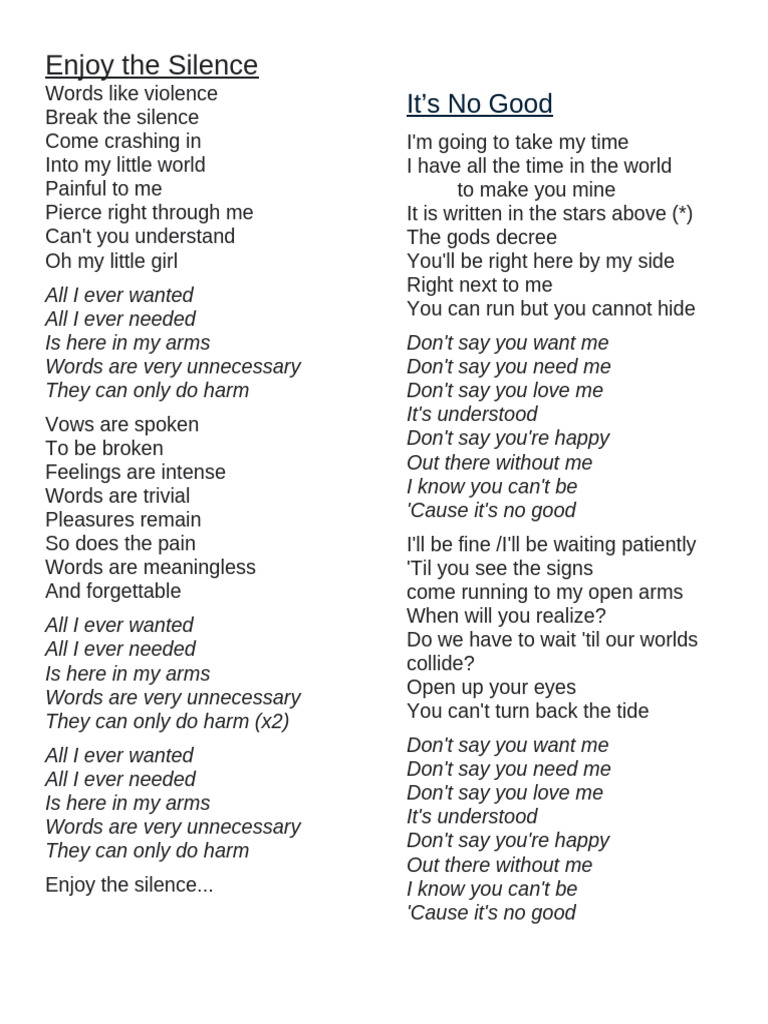 Lyrics Analysis: Enjoy the Silence & It's No Good | PDF