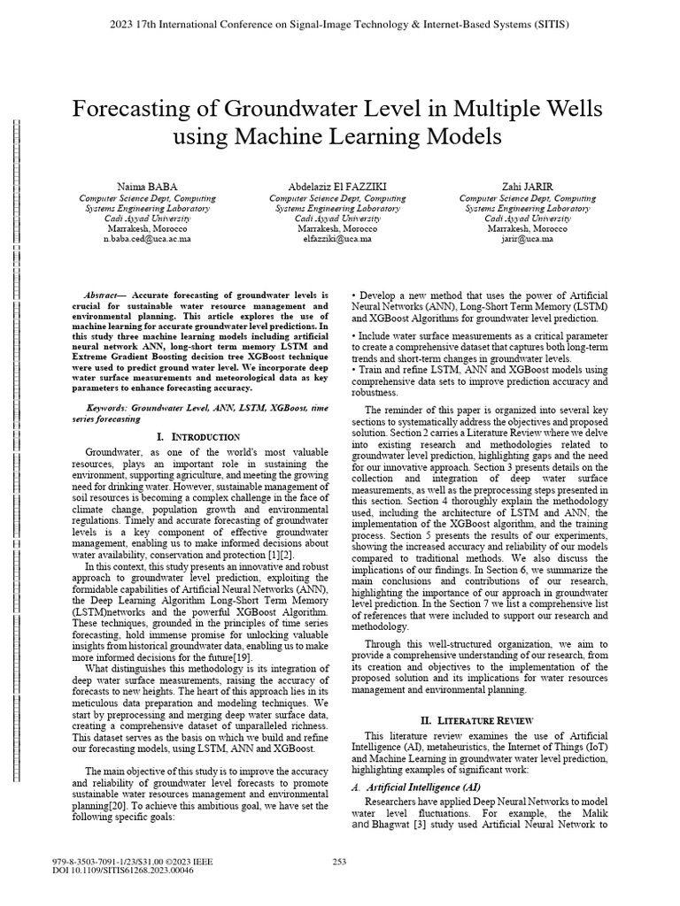 Forecasting of Groundwater Level in Multiple Wells Using Machine Learning Models | PDF