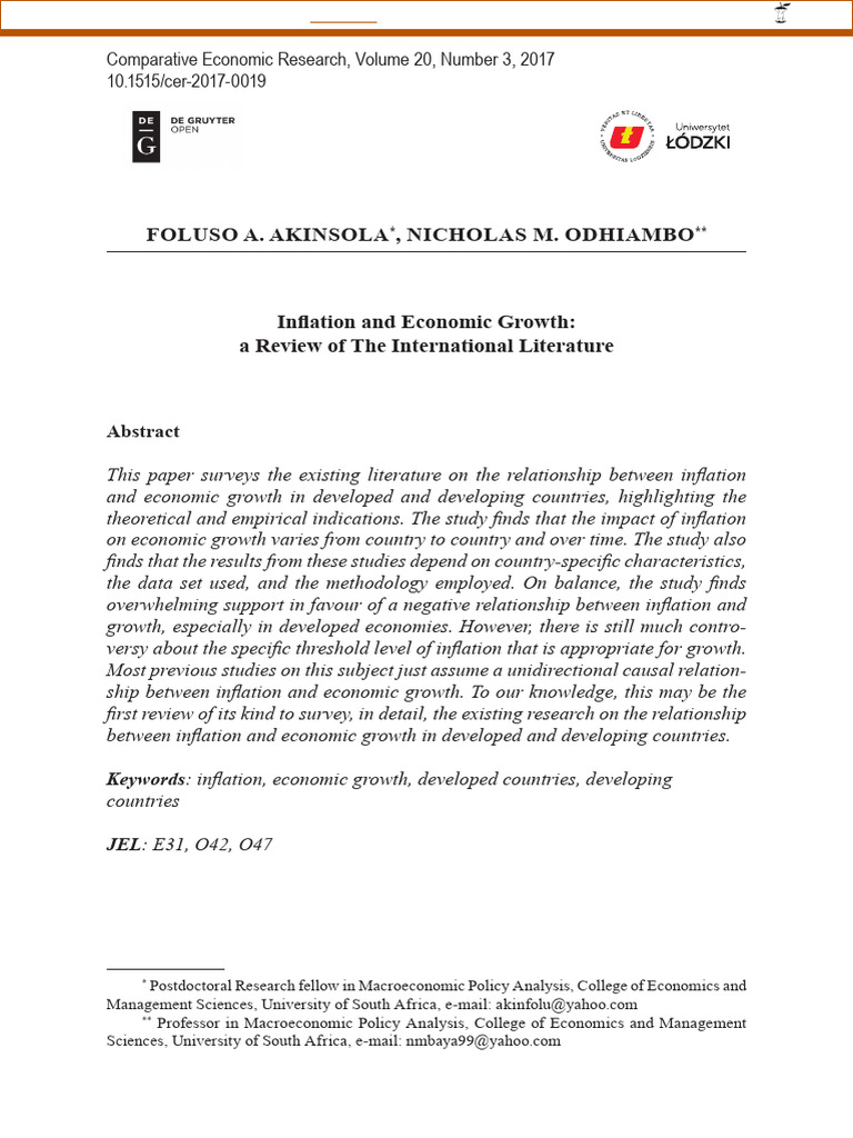 Foluso A. Akinsola, Nicholas M. Odhiambo | PDF | Inflation | Economic ...