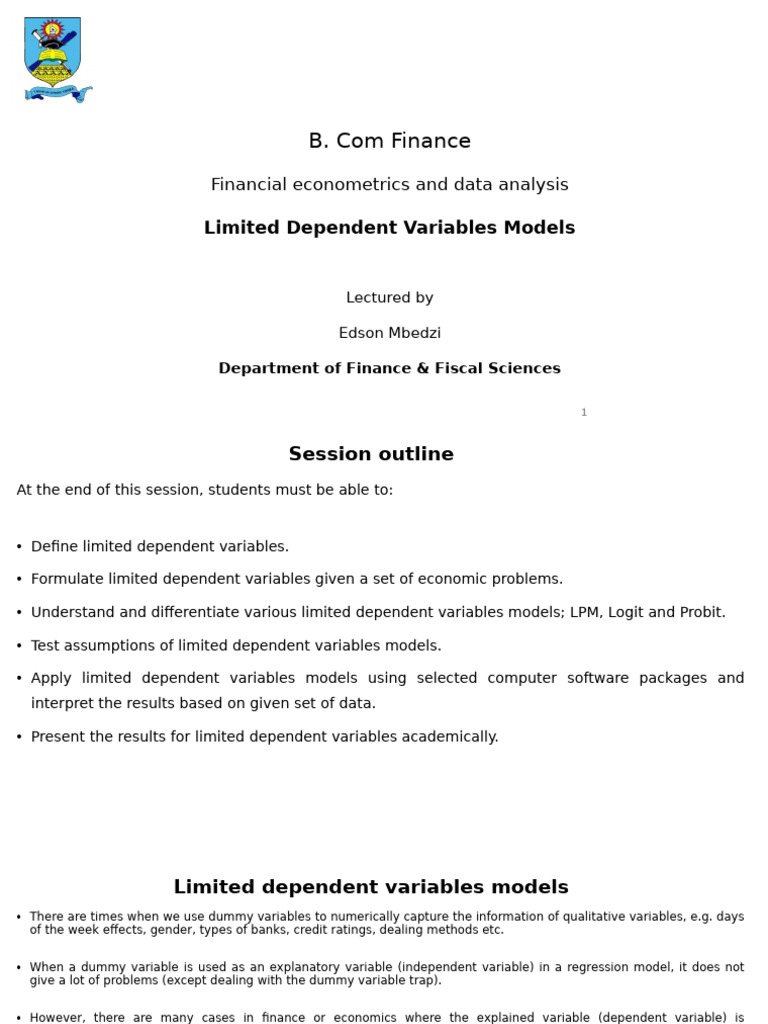 Limited Dependent Variables in Finance | PDF | Logistic Regression ...