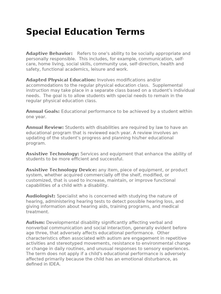 Terms in Special Education | PDF | Individualized Education Program ...