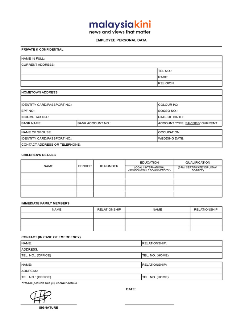 Employee's Personal Data Form | PDF | Government And Personhood
