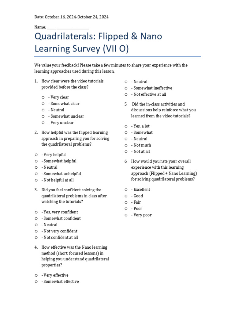 Quadrilateral Flipped Nano Learning Survey | PDF