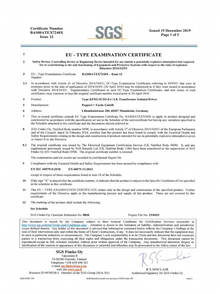 Bas 00 Atex 7240 X | PDF