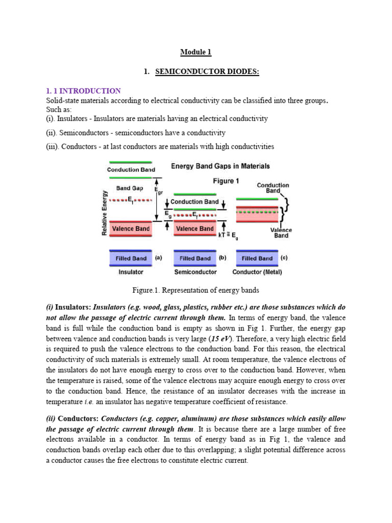 Module 1 Semiconductors | PDF | P–N Junction | Semiconductors