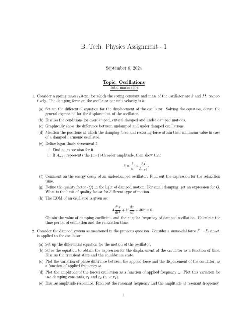 assignment1 | PDF | Damping | Oscillation