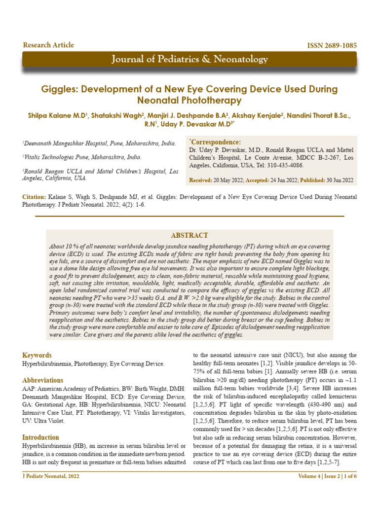 New Eye Cover for Neonatal Phototherapy | PDF | Neonatal Intensive Care ...