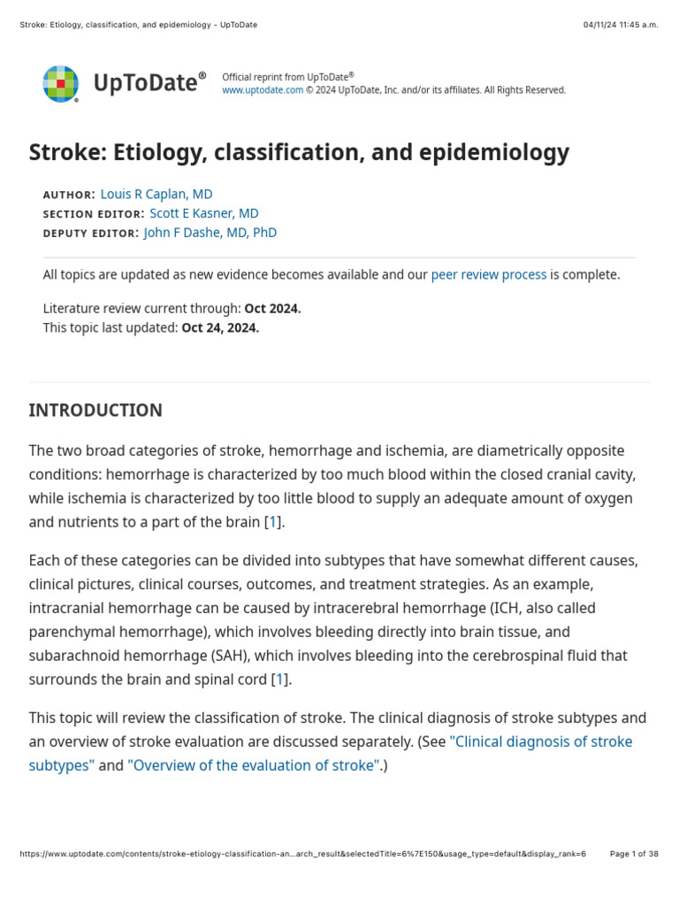 Stroke Etiology, Classification, and Epidemiology - UpToDate | PDF ...