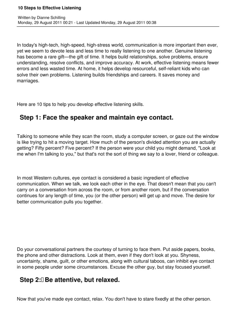 10 Steps for Effective Listening | PDF | Nonverbal Communication ...
