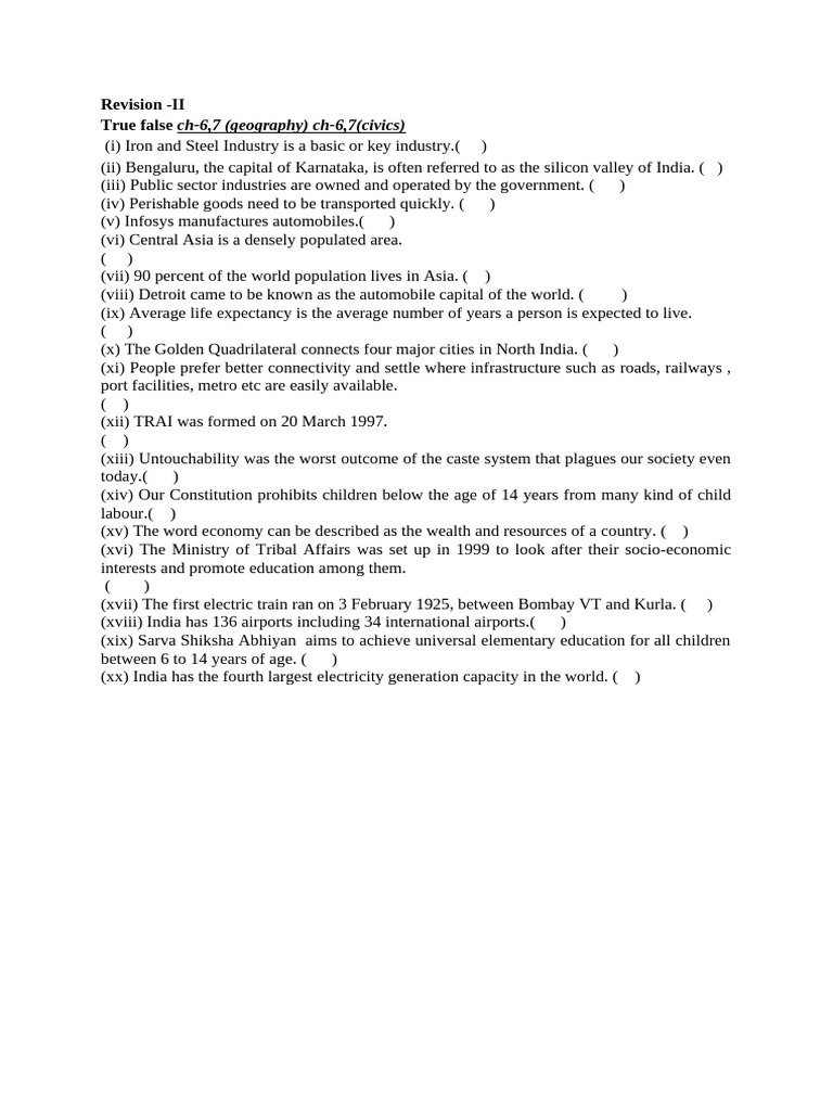 Geography and Civics True/False Quiz | PDF | Business