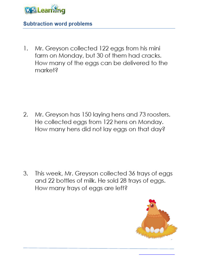 Grade 2 Subtraction Word Problems | PDF | Cooking, Food & Wine