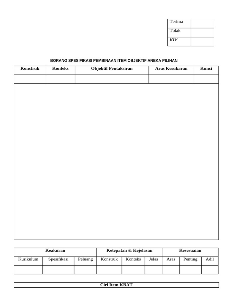 Borang Spesifikasi Pembinaan Item | PDF