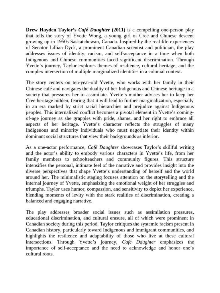 Drew Hayden Taylor's Café Daughter (2011) | PDF | Canada | Politics And ...