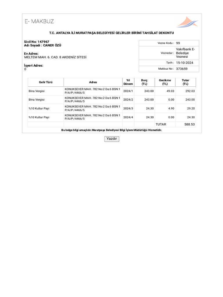 Muratpasa E Dekont | PDF