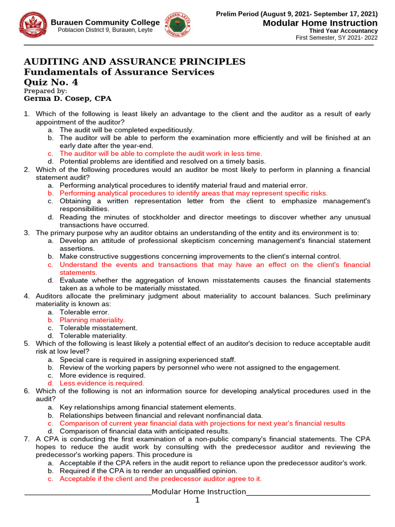 Auditing Quiz for Accountancy Students | PDF | Audit | Financial Services