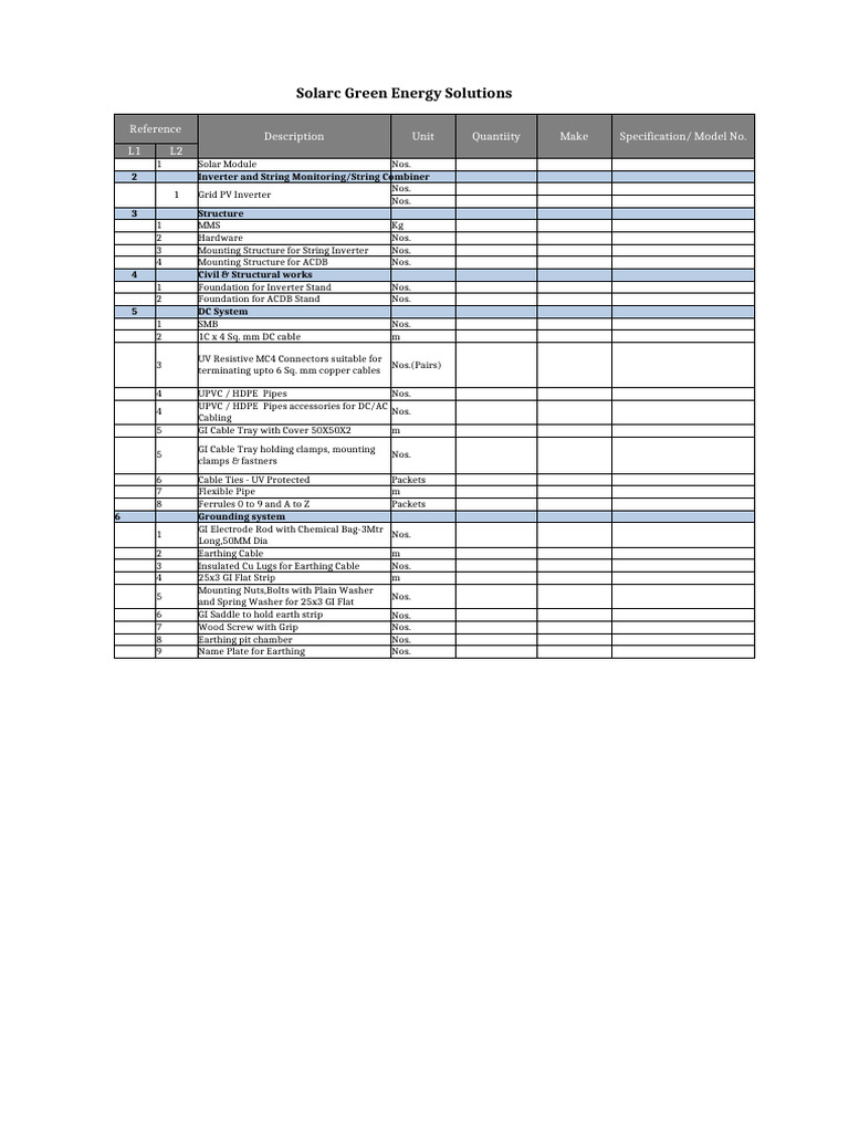 500kw Bom List | PDF | Electric Power | Electrical Engineering