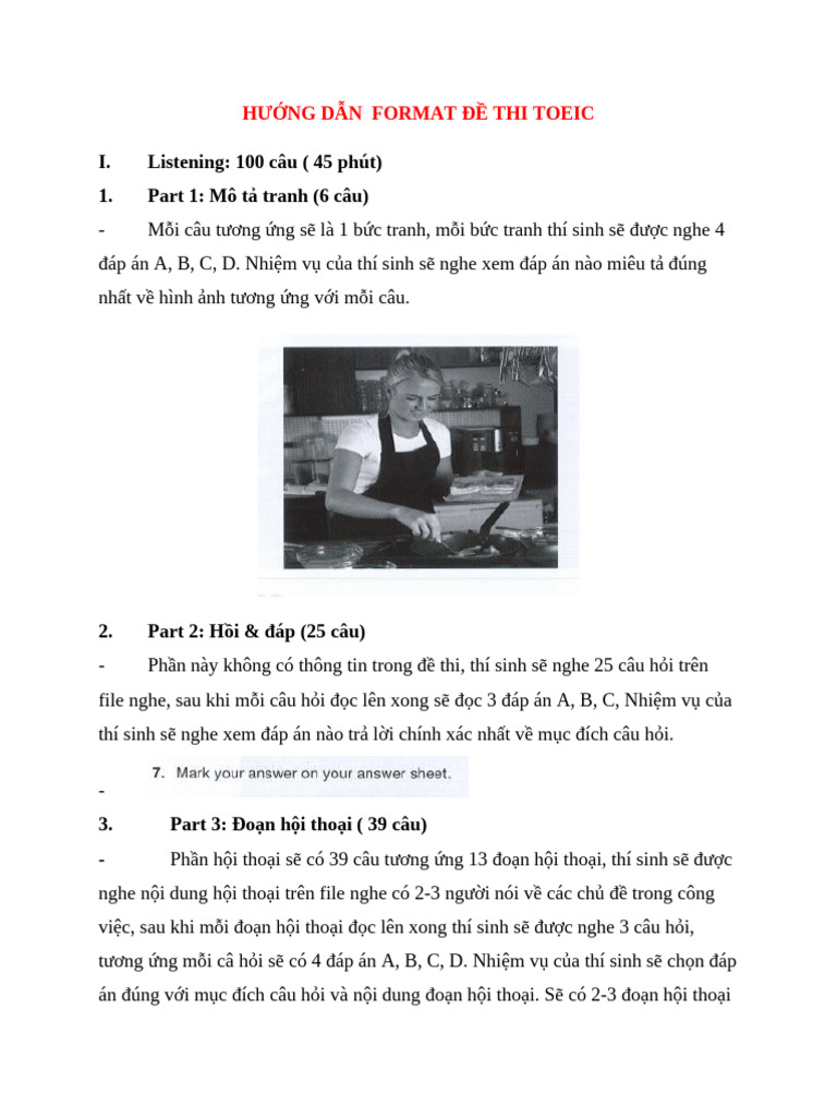 HƯỚNG DẪN FORMAT ĐỀ THI TOEIC | PDF