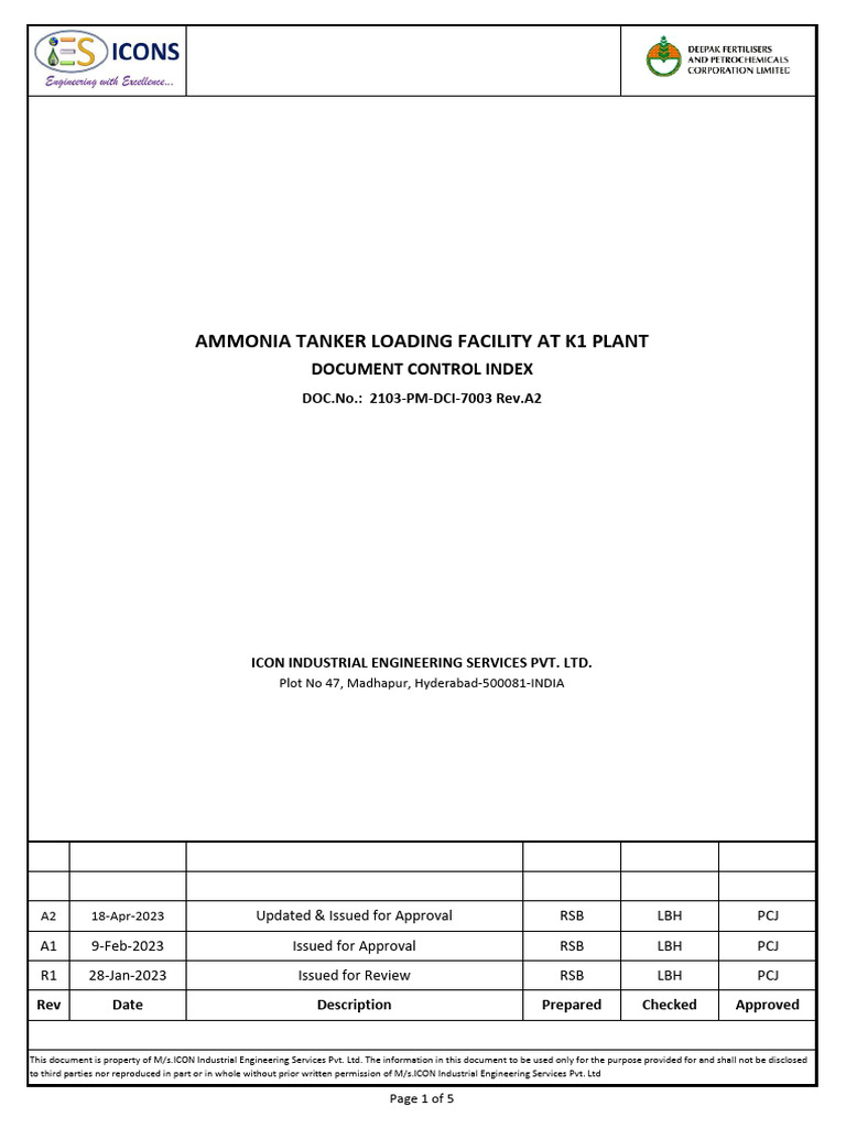 2103-Ammonia Tanker Loading Facility at K1 Plant - DCI | PDF ...