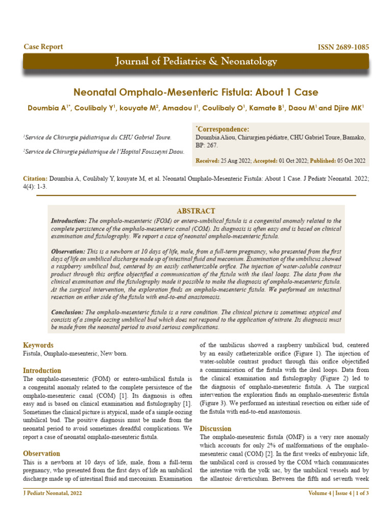 Neonatal Omphalomesenteric Fistula About 1 Case | PDF ...