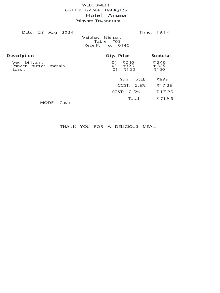 Restaurant Bill Template 1 | PDF