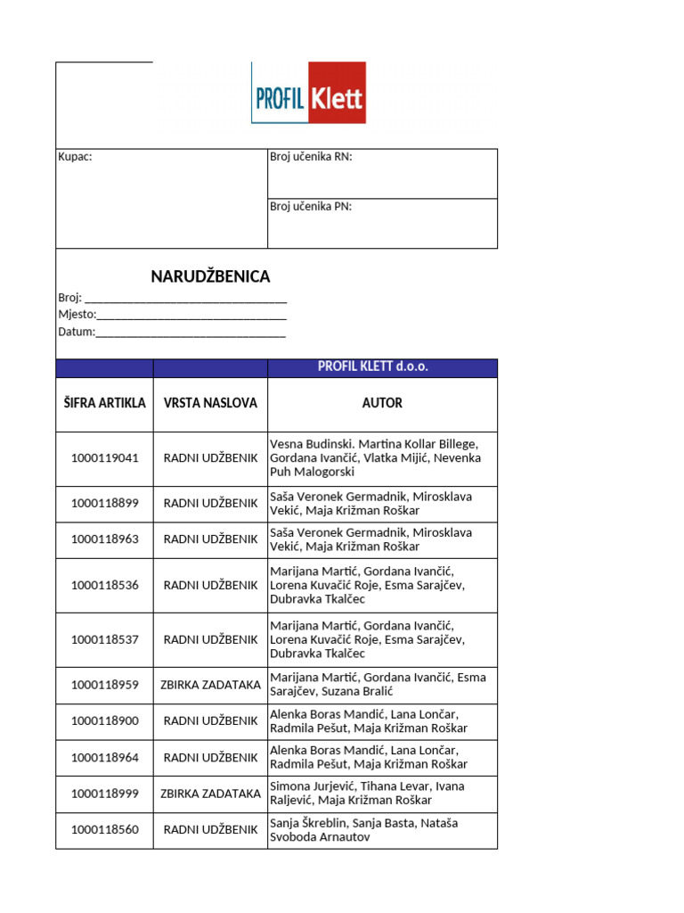 Os Materijali Profil Klett Narudzbenica - 0 | PDF