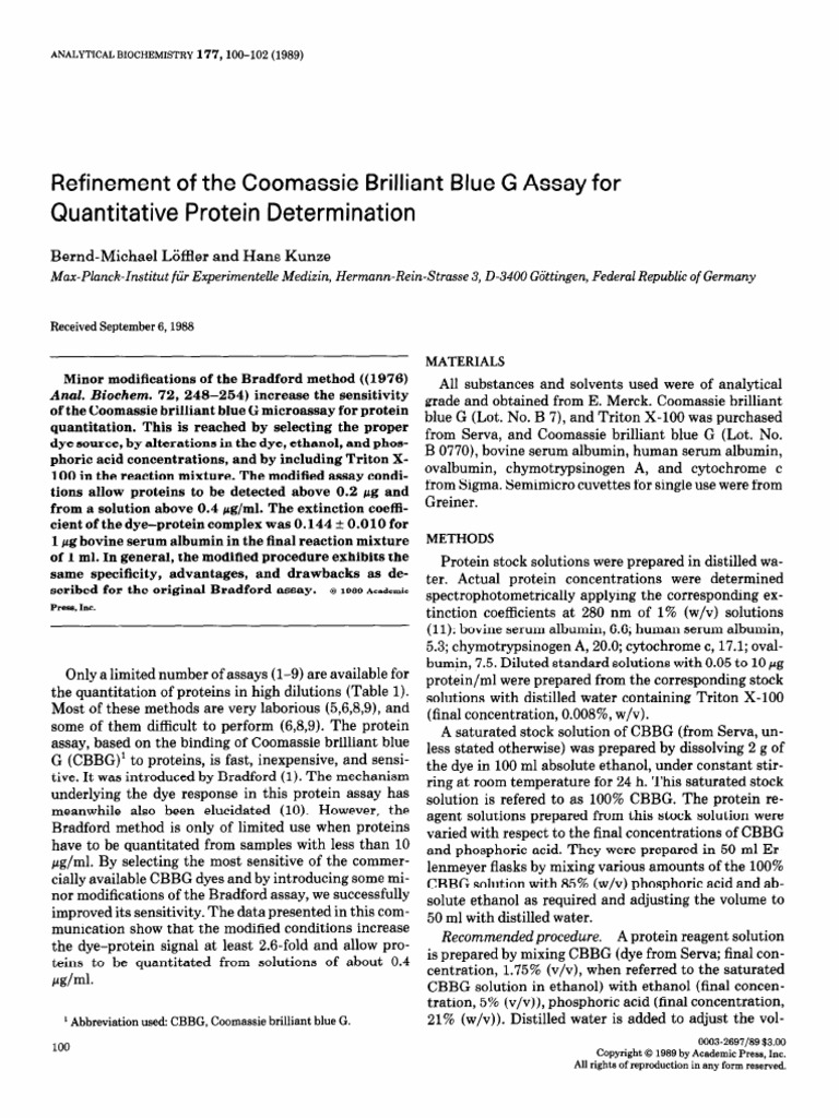 Refinement of The Coomassie Brilliant Blue G Assay | PDF | Analytical ...