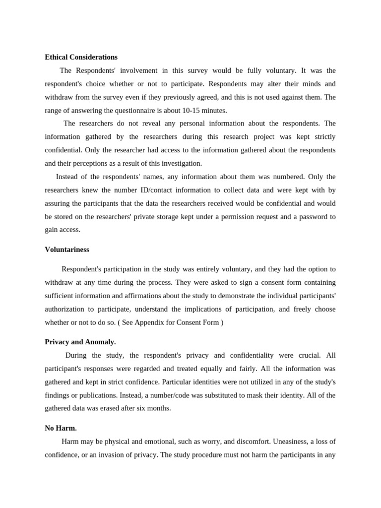 SAMPLE Ethical Considerations | PDF | Survey Methodology