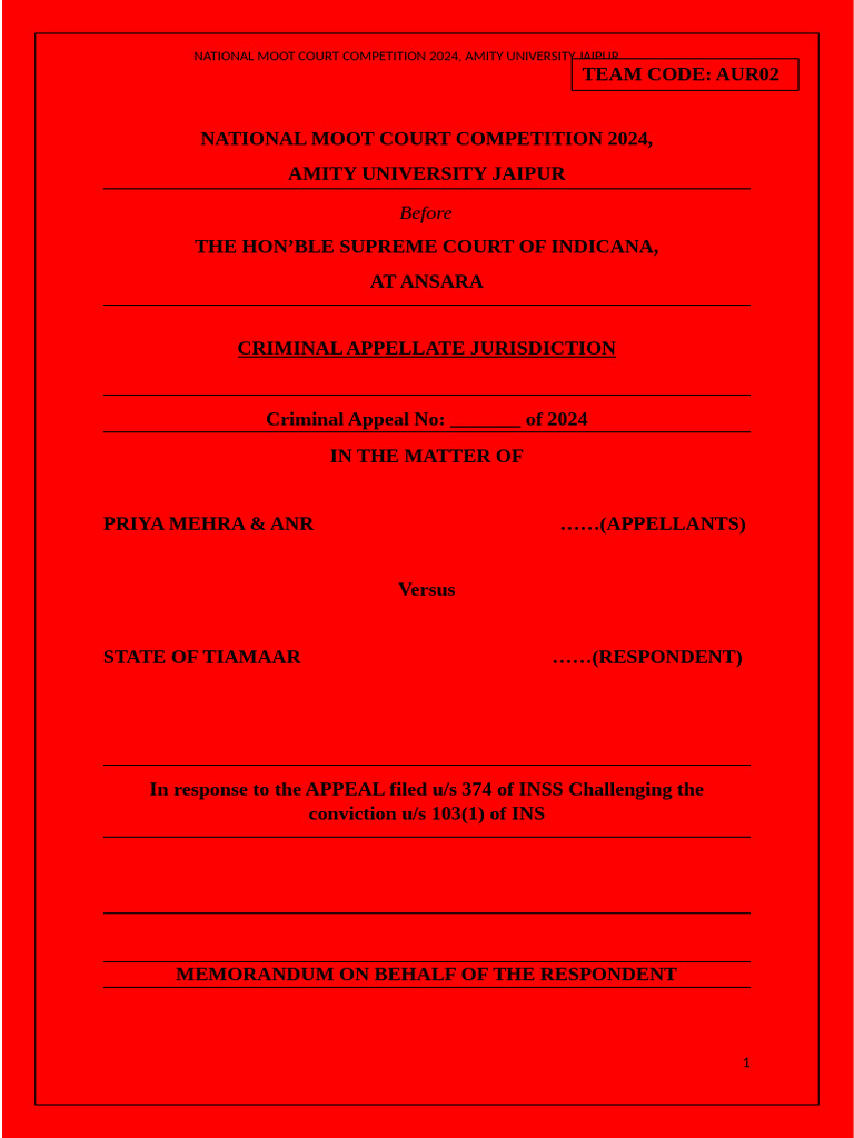 Amity Memo - Respondent Final # | PDF | Mens Rea | Circumstantial Evidence