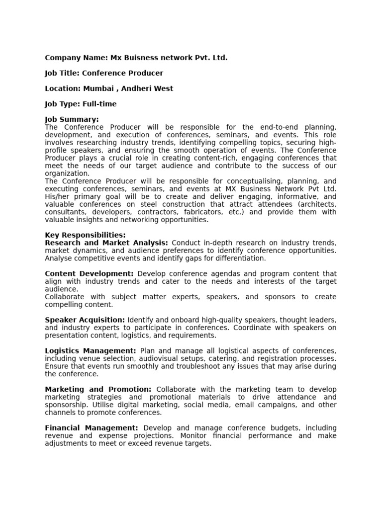 Conference Producer Profile | PDF | Marketing | Digital Marketing