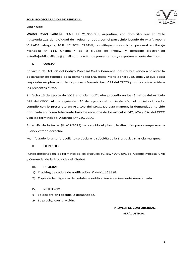 Solicitud Rebeldía Jesica Márquez | PDF