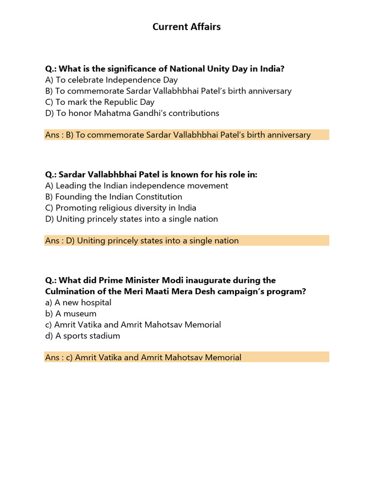 October 2023 Month Current Affairs MCQs | PDF
