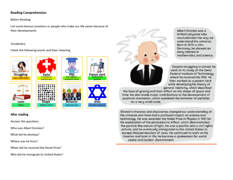 Reading Comprehension - Albert Einstein | PDF