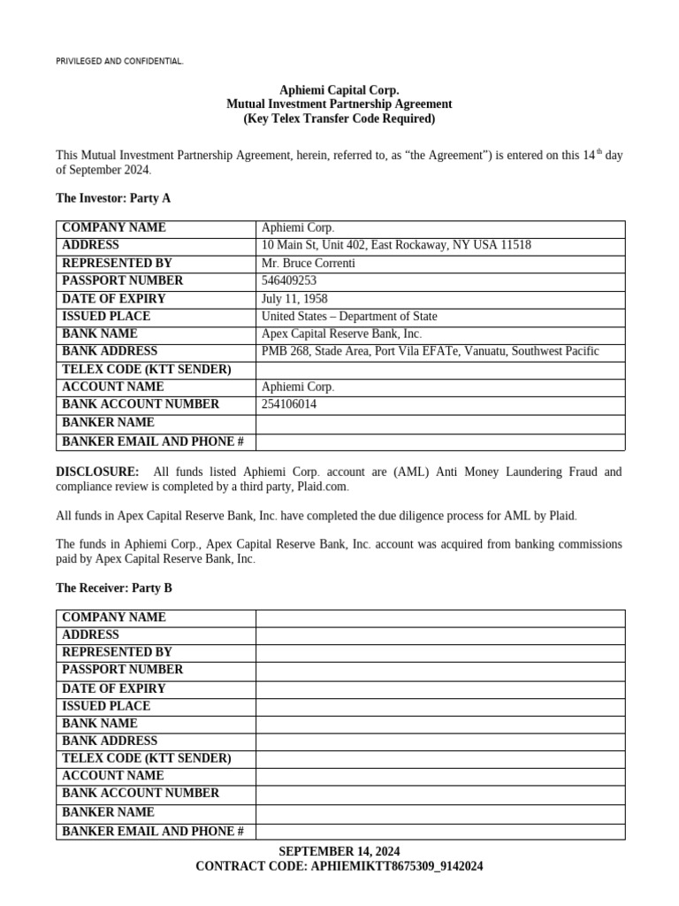 APHIEMI Draft KTT Agreement - 9.2024 | PDF | Banks | Private Law