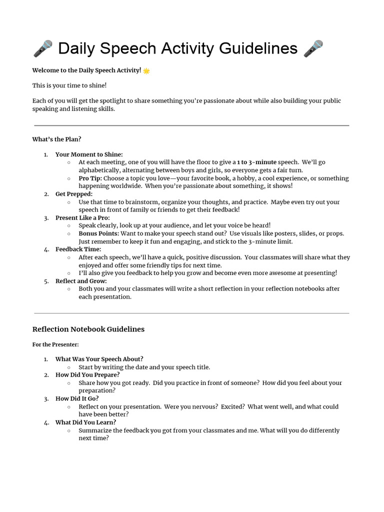 ? Daily Speech Activity Guidelines ? | PDF | Speech | Spelling