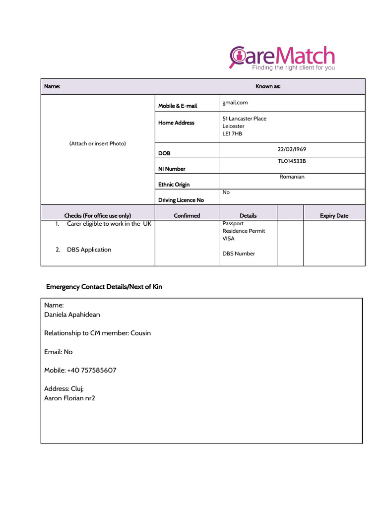 Carer Profile Personal (3) New | PDF
