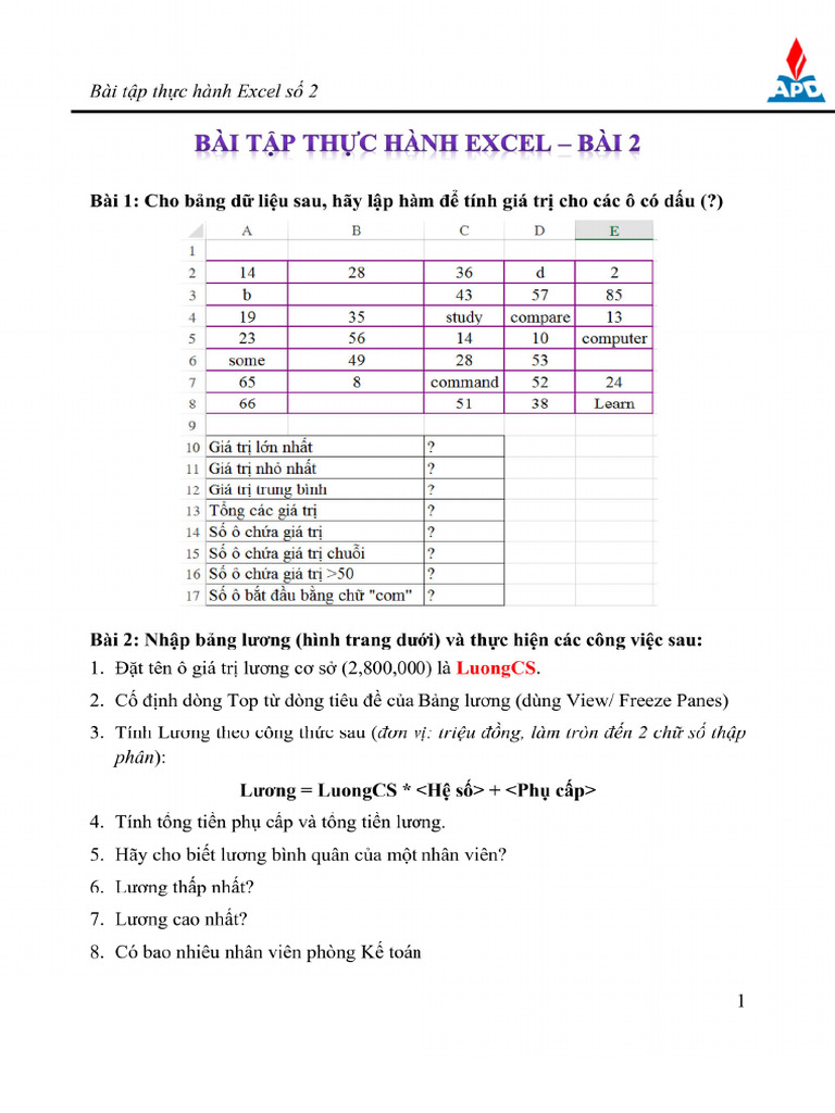 Bai 2 - Excel | PDF