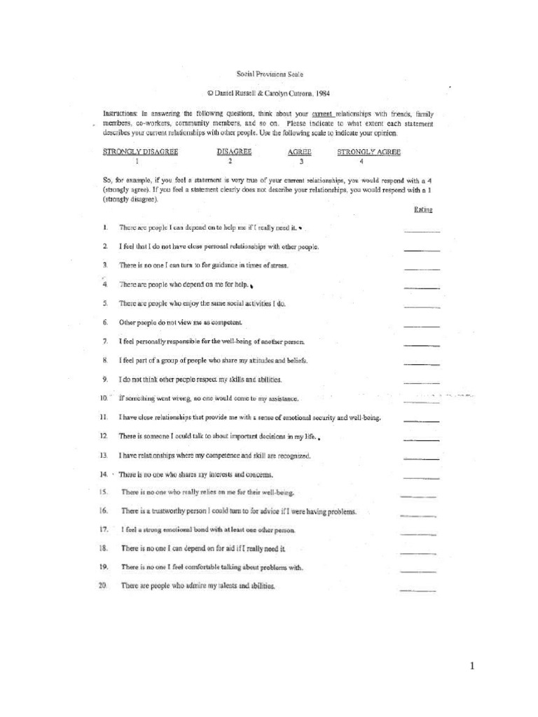 Social Provisions Scale | PDF