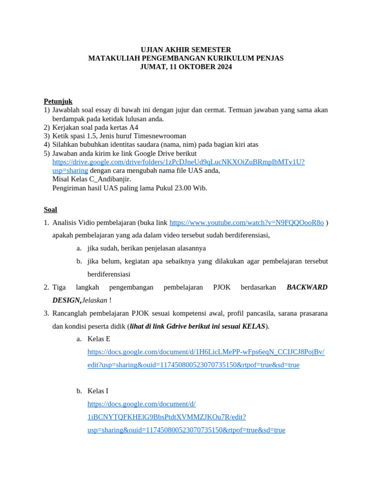 SOAL UAS Kurikulum | PDF | Karier & Perkembangan