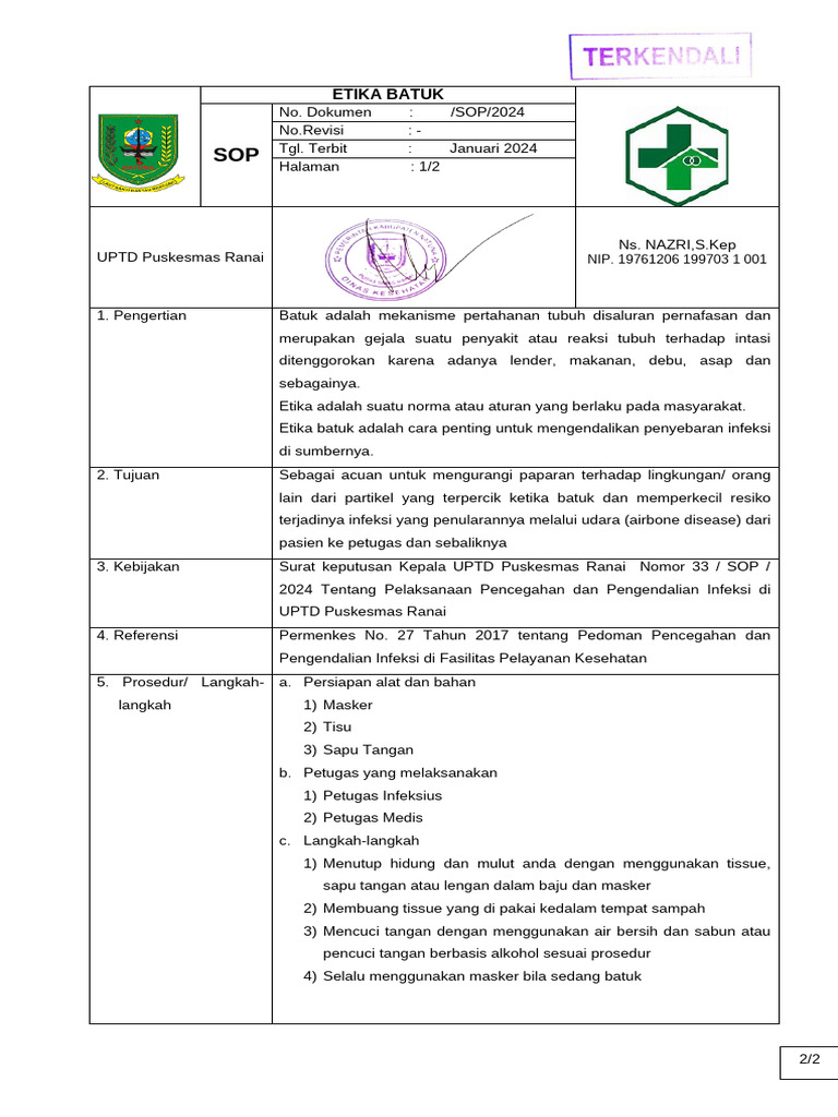 Sop Etika Batuk Fix Terkendali | PDF